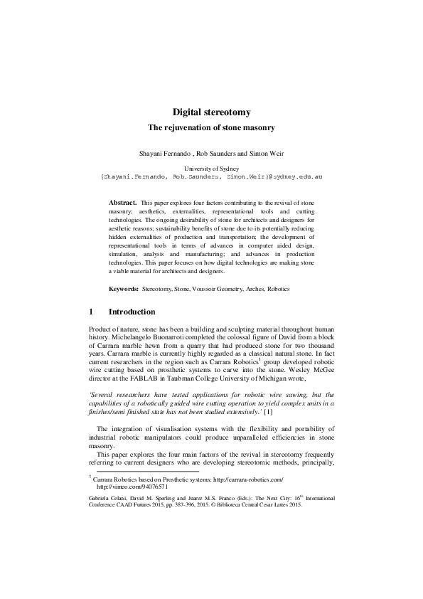 (PDF) Digital Stereotomy: The Rejuvenation of Stone Masonry