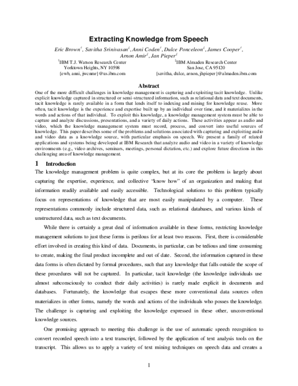 (PDF) Extracting Knowledge from Speech
