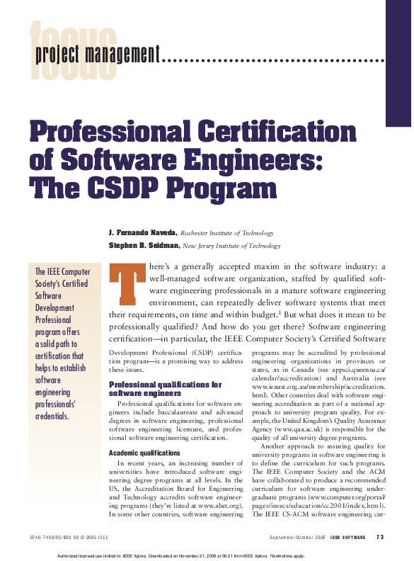 (PDF) Professional certification of software engineers: The CSDP program
