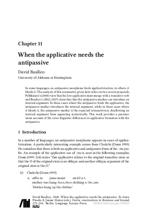 (PDF) When the applicative needs the antipassive