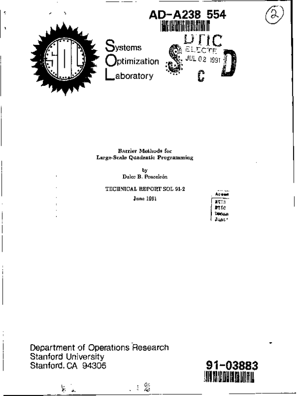 Pdf Barrier Methods For Large Scale Quadratic Programming