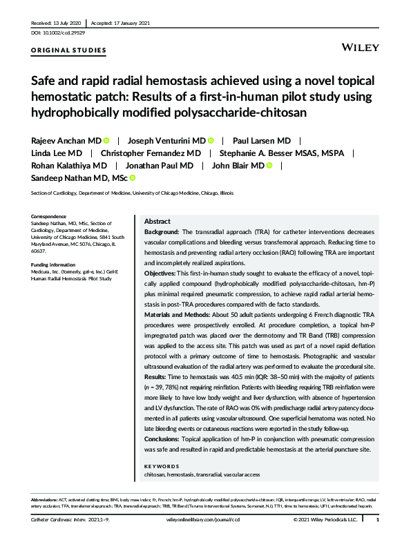 (PDF) Safe and rapid radial hemostasis achieved using a novel topical ...