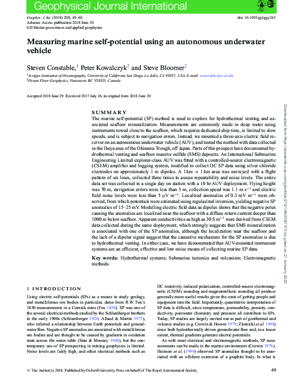 (PDF) Measuring marine self-potential using an autonomous underwater ...
