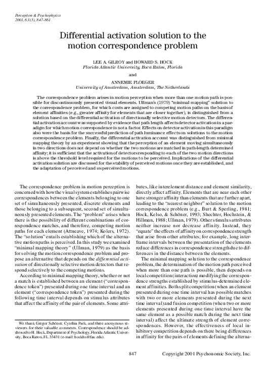 (PDF) Differential activation solution to the motion correspondence problem