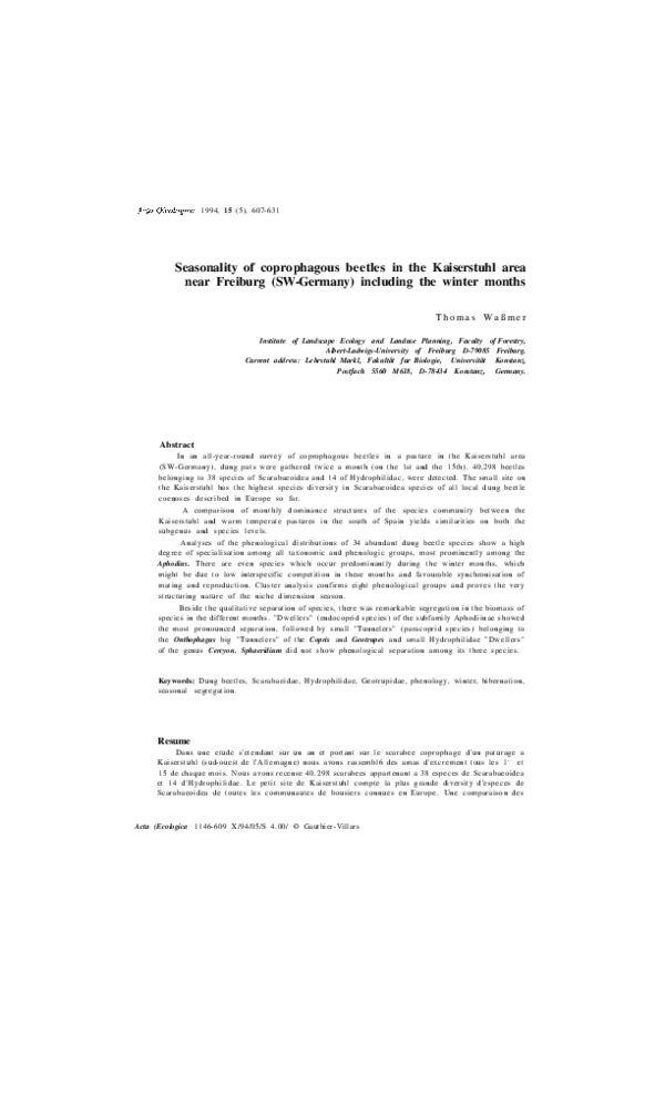 (PDF) Seasonality of coprophagous beetles in the Kaiserstuhl area near ...