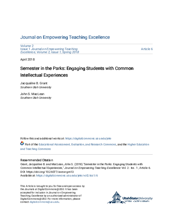 (PDF) Semester in the Parks: Engaging Students with Common Intellectual ...