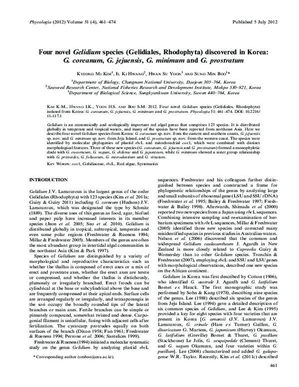 (PDF) Four novel new species of Gelidium (Gelidiales, Rhodophyta ...