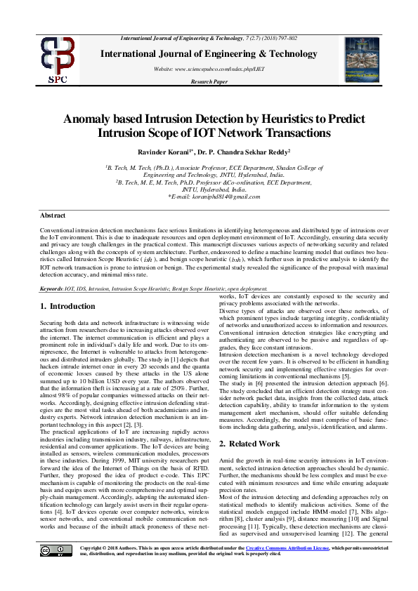 (PDF) Anomaly based Intrusion Detection by Heuristics to Predict Intrusion Scope of IOT Network ...