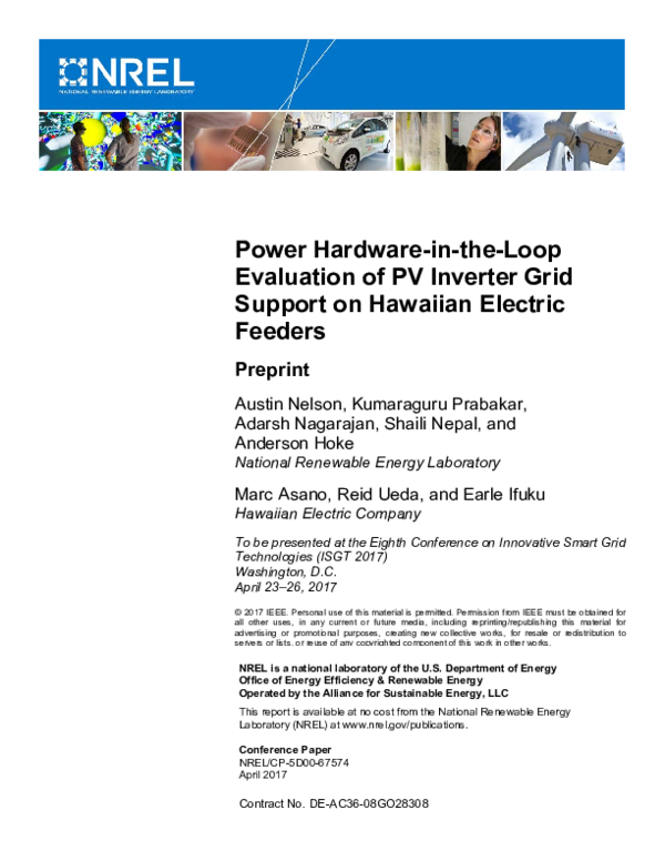 (PDF) Power hardware-in-the-loop evaluation of PV inverter grid support on Hawaiian electric feeders