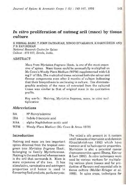 (PDF) In vitro proliferation of nutmeg aril (mace) by tissue culture
