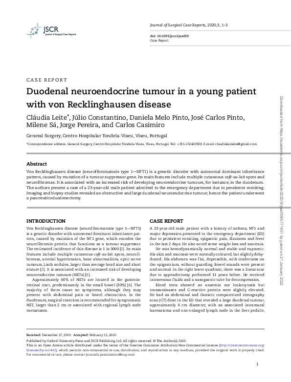 (PDF) Duodenal neuroendocrine tumour in a young patient with von ...