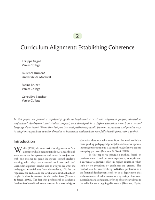 (PDF) 2. Curriculum Alignment: Establishing Coherence