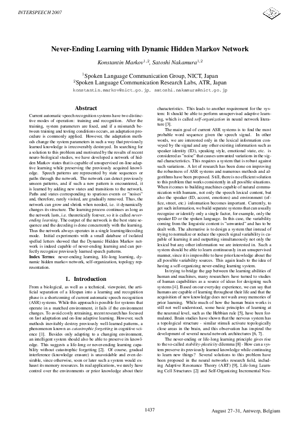 (PDF) Never-ending learning with dynamic hidden Markov network