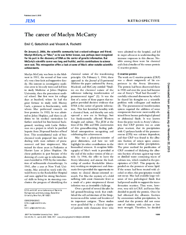 (PDF) The career of Maclyn McCarty