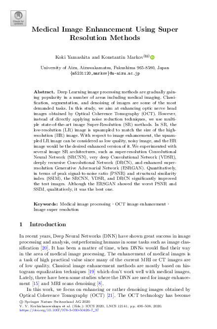 (PDF) Medical Image Enhancement Using Super Resolution Methods