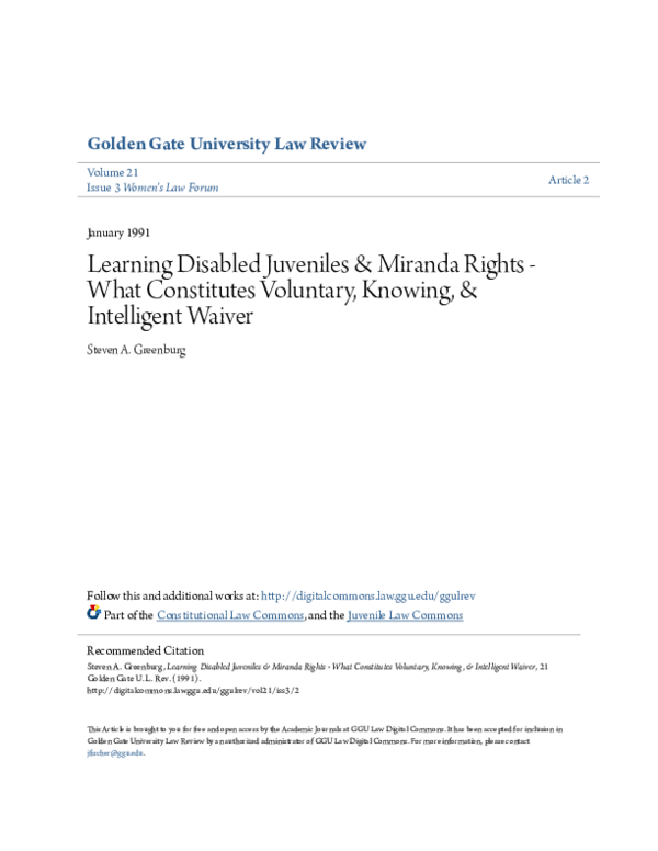 (PDF) Learning Disabled Juveniles & Miranda Rights - What Constitutes ...