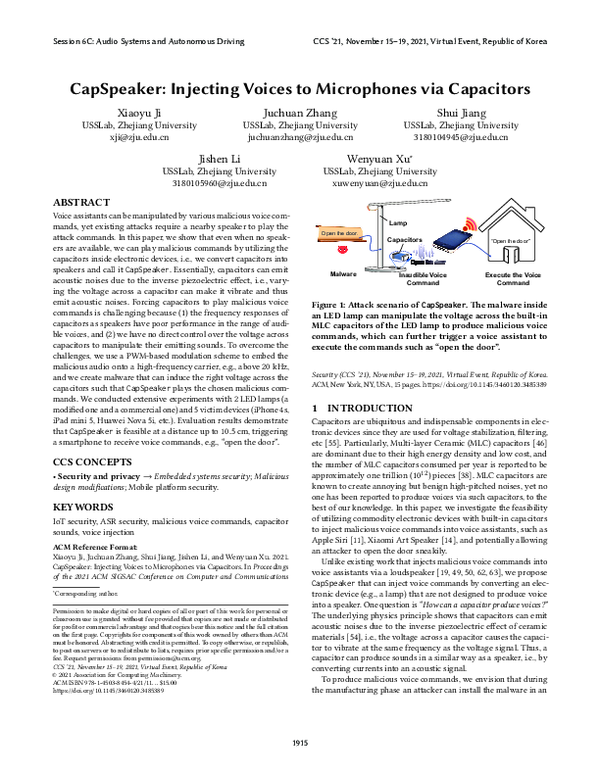 (PDF) CapSpeaker: Injecting Voices to Microphones via Capacitors
