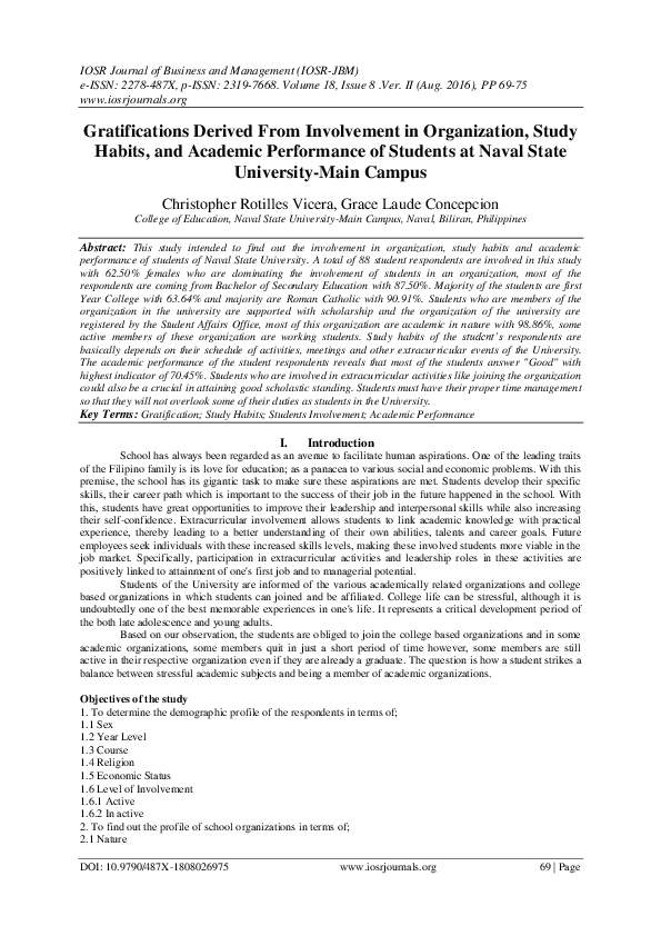 (PDF) Gratifications Derived From Involvement in Organization, Study ...