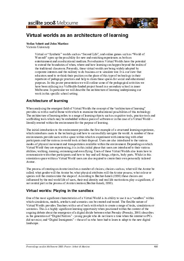 (PDF) Virtual worlds as an architecture of learning