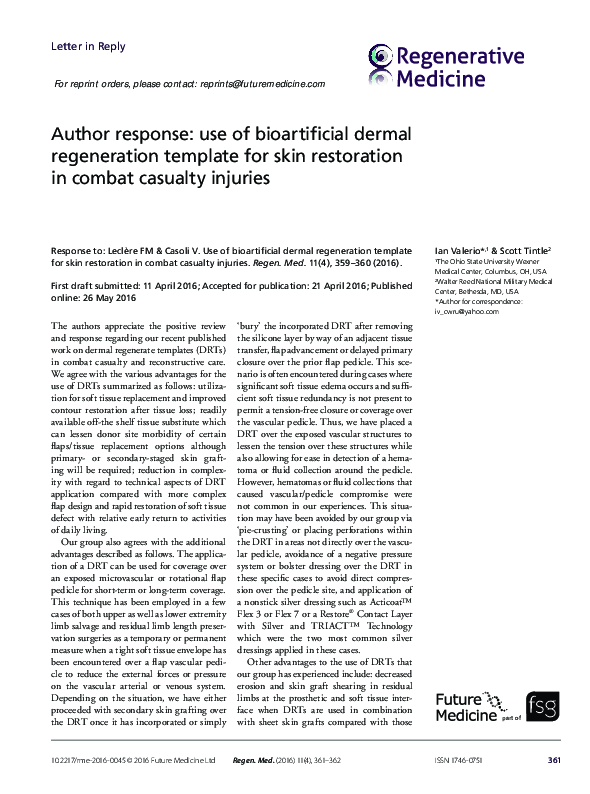 (PDF) Response on Bioartificial Dermal Templates