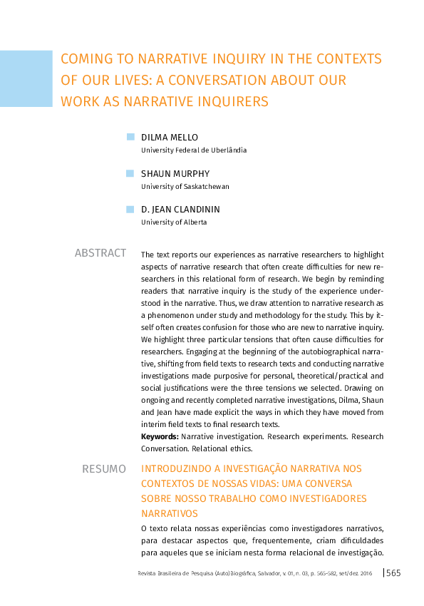 (PDF) Coming to Narrative Inquiry in the Contexts of Our Lives: A ...