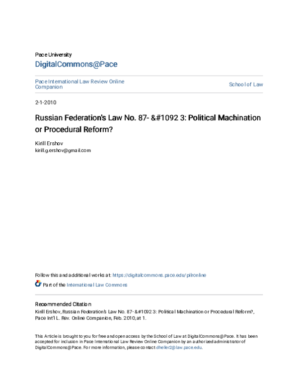 (PDF) Russian Federation's Law No. 87- ф 3: Political Machination or ...