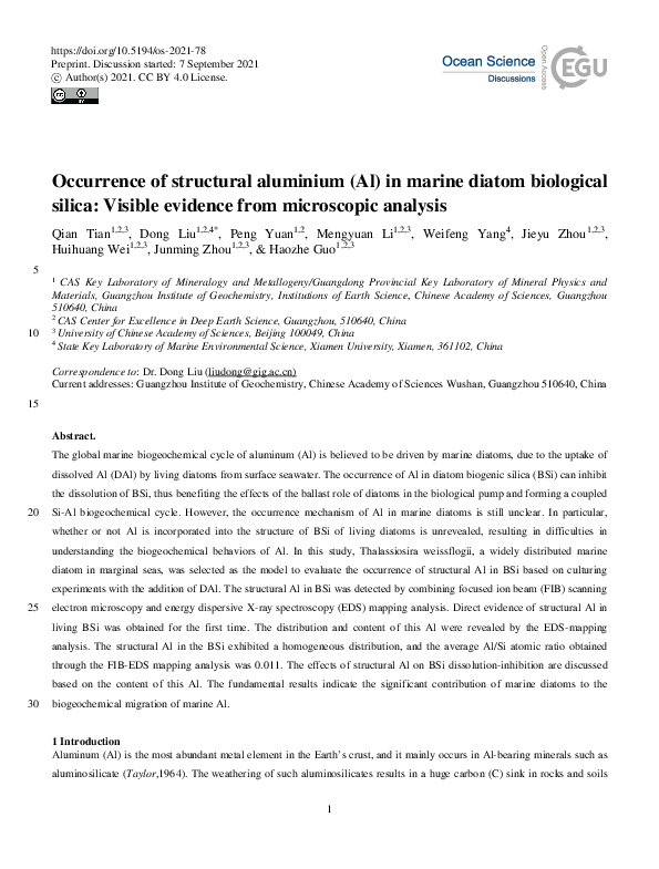 (PDF) Occurrence of structural aluminum (Al) in marine diatom ...