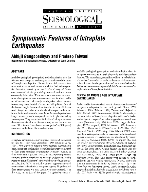 (PDF) Symptomatic features of intraplate earthquakes