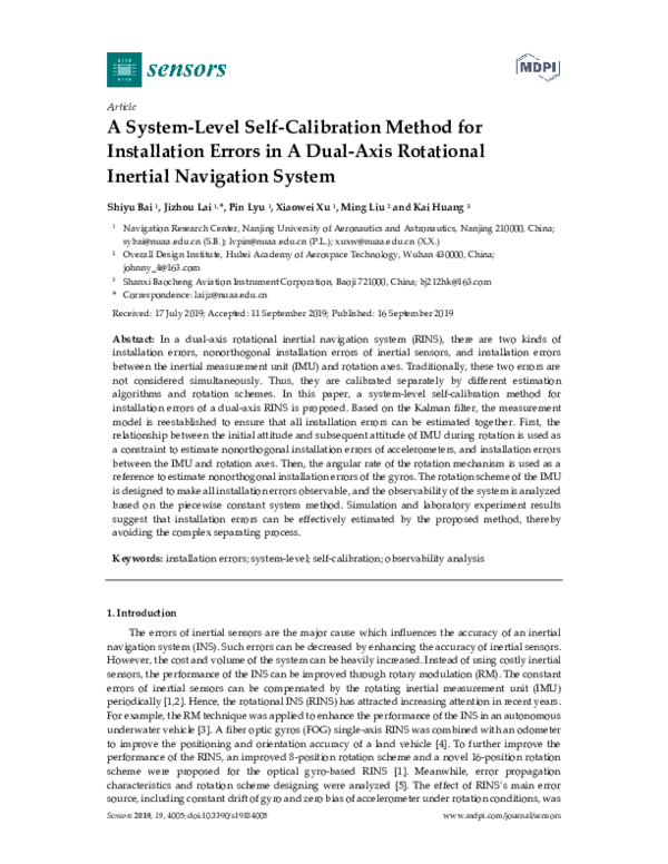 Pdf A System Level Self Calibration Method For Installation Errors In A Dual Axis Rotational