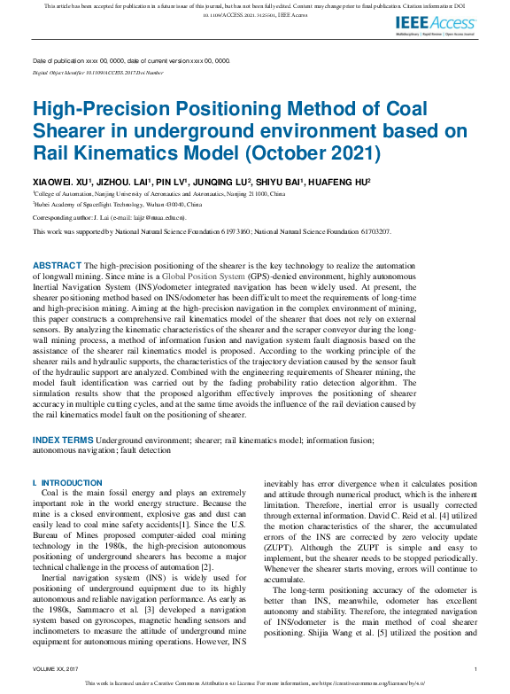(PDF) High-Precision Positioning Method of Coal Shearer in underground ...