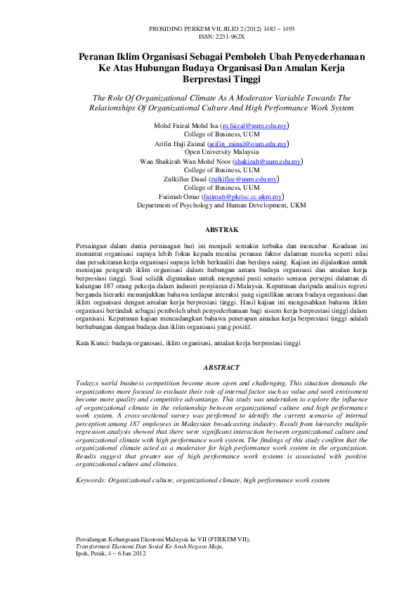 (PDF) Peranan iklim organisasi sebagai pemboleh ubah penyederhanaan ke ...