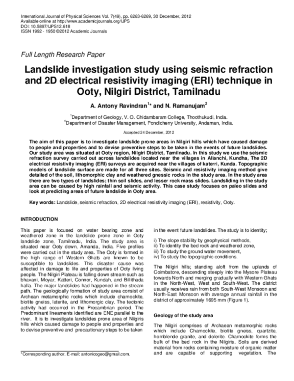 (PDF) Landslide investigation study using seismic refraction and 2D electrical resistivity ...