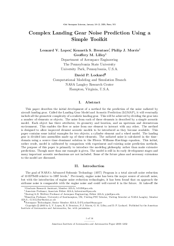 Pdf Complex Landing Gear Noise Prediction Using A Simple Toolkit