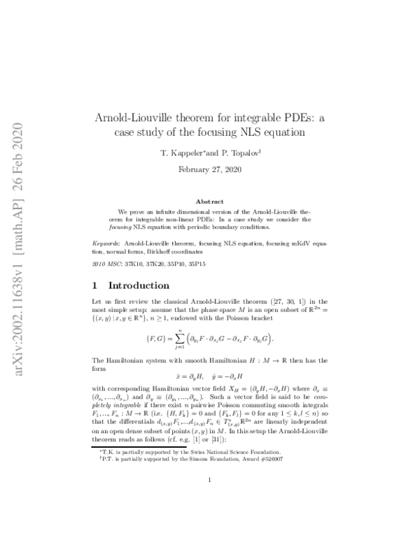 (PDF) Arnold-Liouville theorem for integrable PDEs: a case study of the ...