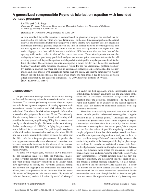(PDF) A generalized compressible Reynolds lubrication equation with ...