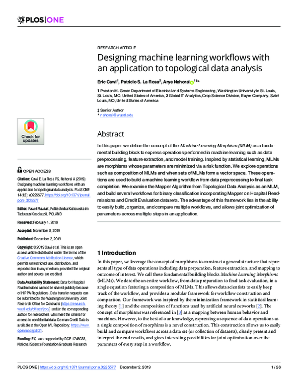 (PDF) Designing machine learning workflows with an application to topological data analysis