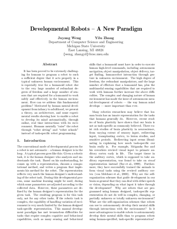 (PDF) Developmental Robots - A New Paradigm