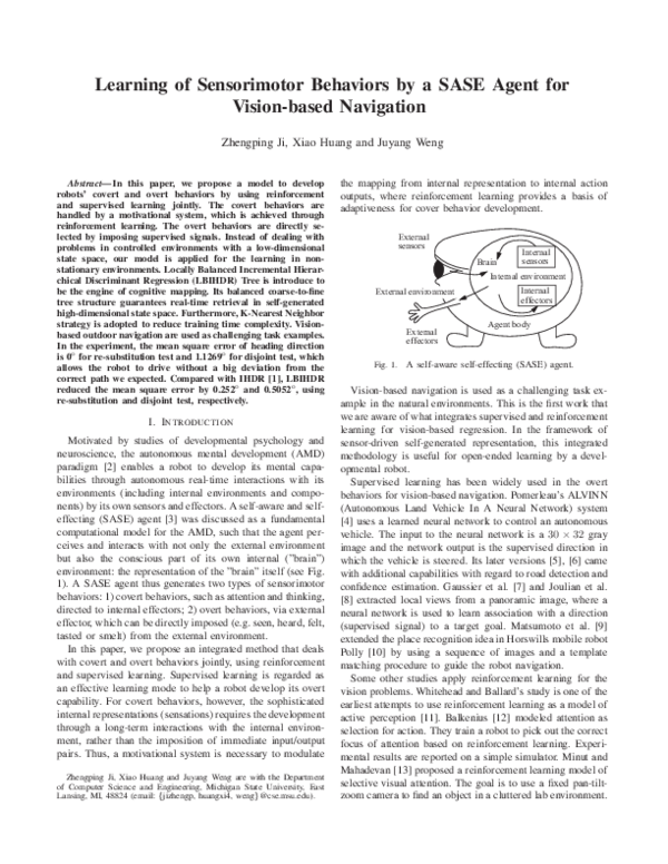 (PDF) Learning of sensorimotor behaviors by a SASE agent for vision-based navigation