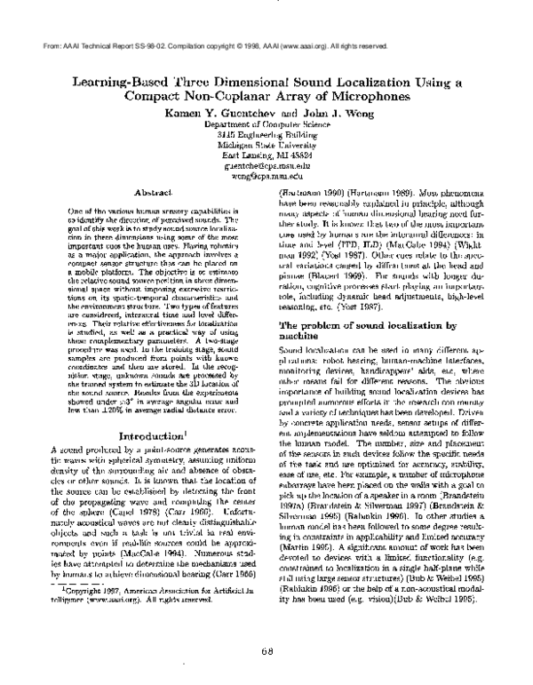 (PDF) Learning-Based Three Dimensional Sound Localization Using a Compact Non-Coplanar Array of ...