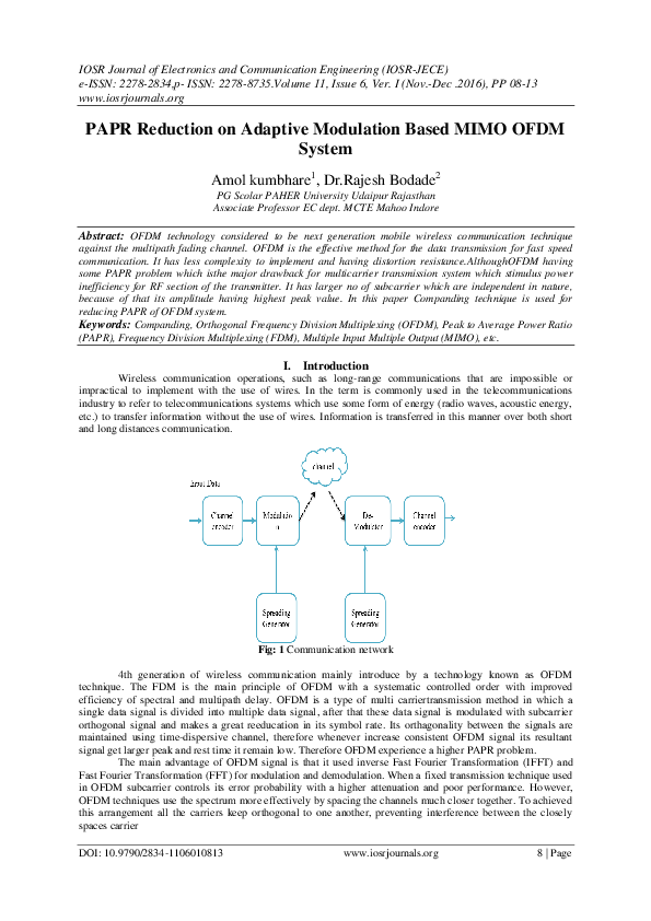(PDF) PAPR Reduction on Adaptive Modulation Based MIMO OFDM System