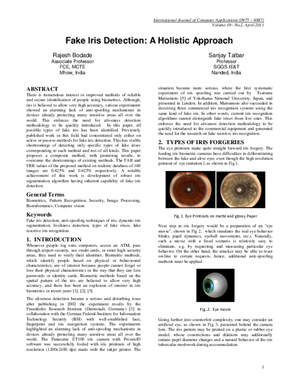(PDF) Fake Iris Detection: A Holistic Approach