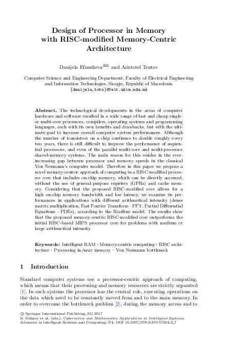 Pdf Design Of Processor In Memory With Risc Modified Memory Centric