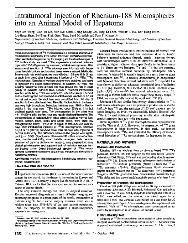 (PDF) Intratumoral injection of rhenium-188 microspheres into an animal ...