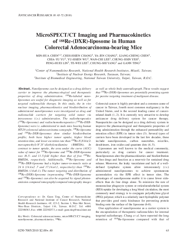 (PDF) MicroSPECT/CT imaging and pharmacokinetics of 188Re-(DXR ...