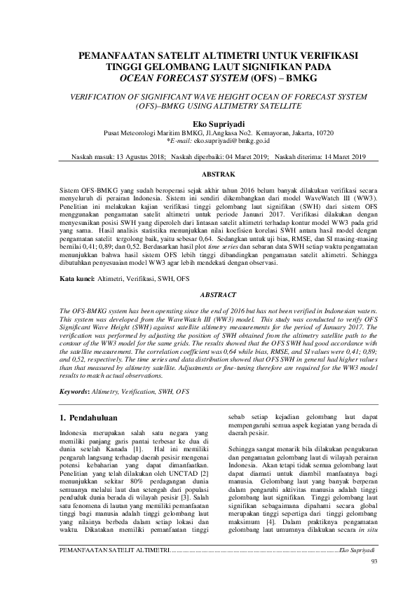 (PDF) Pemanfaatan Satelit Altimetri Untuk Verifikasi Tinggi Gelombang ...