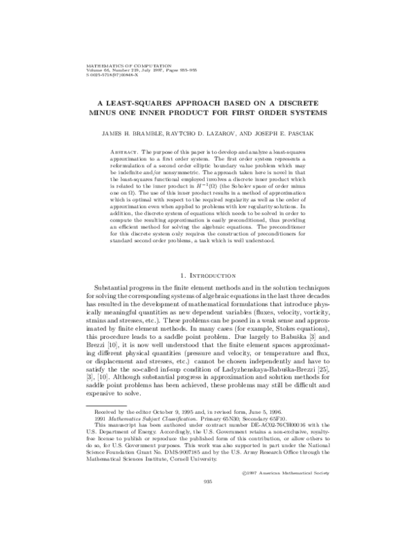 (PDF) Least-Squares Method for First Order Systems