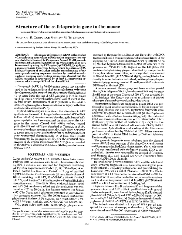 (PDF) Structure of the alpha-fetoprotein gene in the mouse