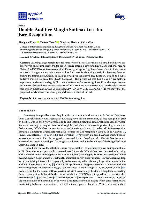 (PDF) Double Additive Margin Softmax Loss for Face Recognition