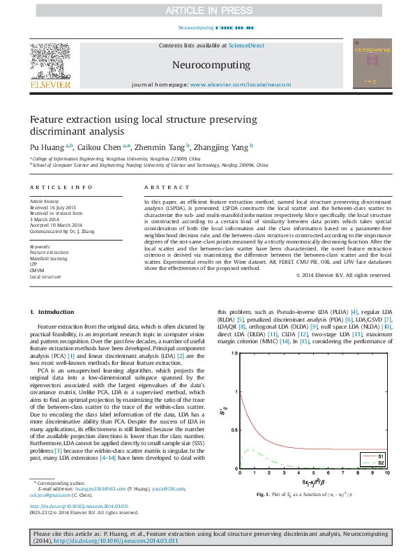 Pdf Feature Extraction Using Local Structure Preserving Discriminant Analysis