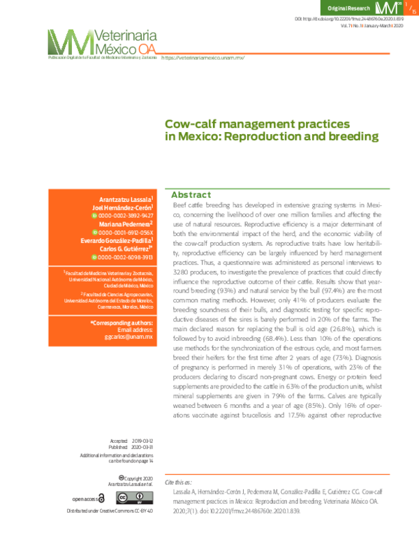 (PDF) Cow-calf management practices in Mexico: Reproduction and breeding
